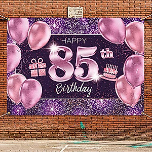 PAKBOOM Happy 85th Birthday Banner Backdrop - 85 Birthday Party Decorations Supplies for Women - Pink Purple Gold 4 x 6ft