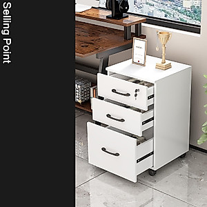 YQ FUNLIS 3 Drawer Mobile File Cabinet with Lock Under Desk Storage Drawers Small File Cabinet for Home Office,White