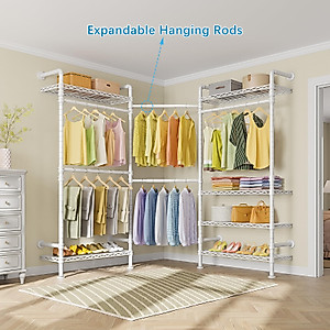 Timate F3 Garment Rack Heavy Duty Clothes Rack for Hanging Clothes, Expandable Industrial Pipe Wall Mounted Clothing Rack, Adjustable Storage Closet Wardrobe Closet Kit Walk in Closet Systems, White
