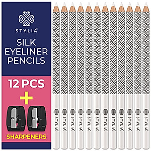 White Eyeliner Pencil - Waterproof, Long-Lasting - Soft Strokes, Easy Glide - Highly-Pigmented Silky Pen - Multipurpose Makeup Tool, Works as Eyeshadow, Highlighter, or Lip Liner - 12-Pack