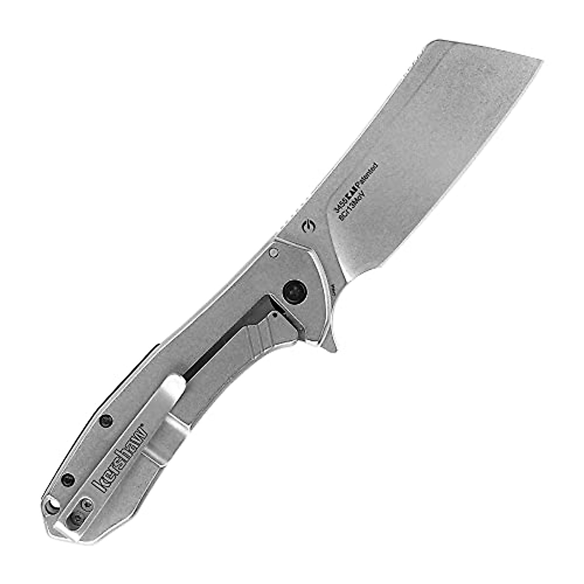 Kershaw Bracket Pocketknife, 3.4" 8Cr13MoV Stainless Steel Cleaver Blade, Assisted One-Handed Flipper Opening, Folding EDC, Frame Lock,Black