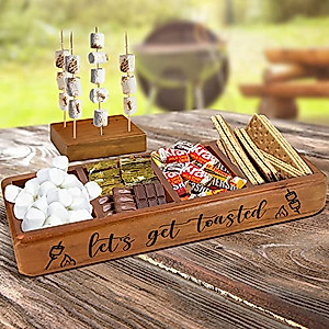 Unistyle S'Mores Tray Station,S'mores Caddy Organizer for Tabletop, Wooden S'Mores Bar Holder Box, Smores Accessories Organizer,Smores Supplies Container Holder,Smores Maker Box, Smores Serving Tray