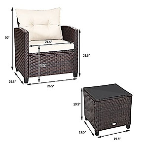 ARLIME 3 Piece Outdoor Patio Furniture Set, All-Weather PE Rattan Wicker Sofa Set w/Removable & Washable Cushion, Modern Conversation Sofa for Garden, Balcony, Swimming Pool, Patio (White)