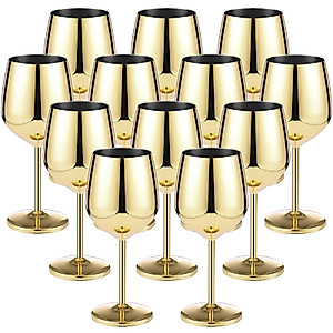 12 Pack Stem Stainless Steel Wine Glasses Gold 18 oz Unbreakable Stemware Portable Shatterproof Metal Goblet Glasses Wine Drinkware for Wedding Camping Champagne Cocktails Banquet Party