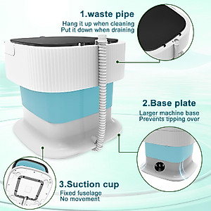 Portable Washing Machine, 13L Small Foldable Washer with Spin Dryer, Collapsible Mini lavadora Portatil, Compact Luandry Washer for Baby Clothes, Underwear, Socks, Travel Camping Dorm Apartments Blue