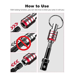 Bit Holder, 1/4inch Drill Bit Holder Keychain for Impact Driver Pull Back to Unlock Quick Change Magnetic Screwdriver Bit Holders-5Pcs