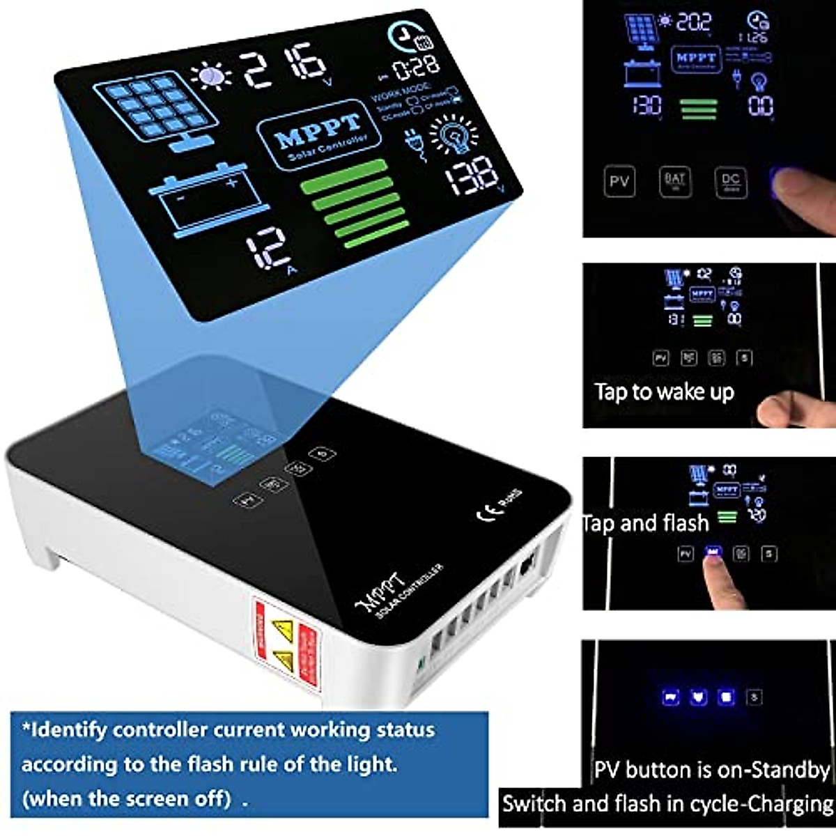 60a MPPT Charge Controller,12V 24V 60 amp Solar Controller MPPT Max Input 100V 1560W for Lead-Acid, Lithium Batteries with Load Timer Setting/PC Phone APP Support
