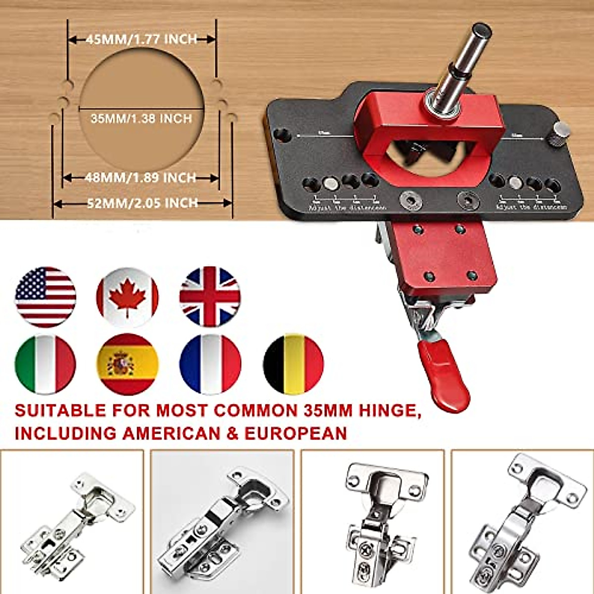 TOGETDREAM 35mm Concealed Hinge Drilling Jig Aluminum Alloy Hinge Boring Hole Drill Drill Guide Locator for Door Cabinet Installation Cabinet Hardware Jig Suitable for American&European