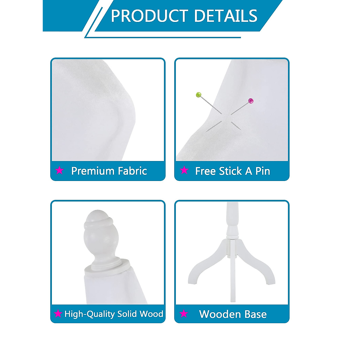 Mannequin, 49.6-63.4 Inch Adjustable Mannequins Body Female, Solid Wood Dress Mannequin with Stand, Sewing Mannequin Female, Adjustable Dress Form for Clothing Jewelry Display, Manikin Body, White