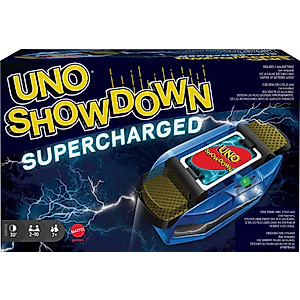 Mattel Games UNO Showdown Supercharged Card Game for Family Night with Electronic Card Launcher, Lights & Sounds (Amazon Exclusive)