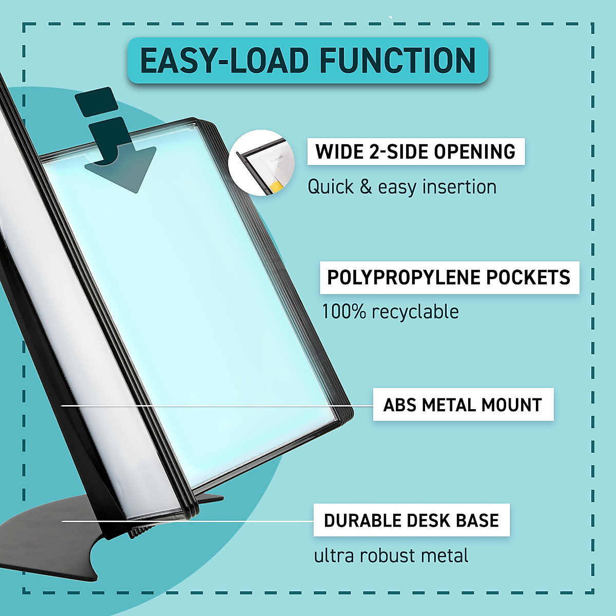 Tarifold Desktop Reference and Display System 10 Double-Sided Pockets - Black-Framed - Letter-Size - 20 Sheet Capacity (EZD771)