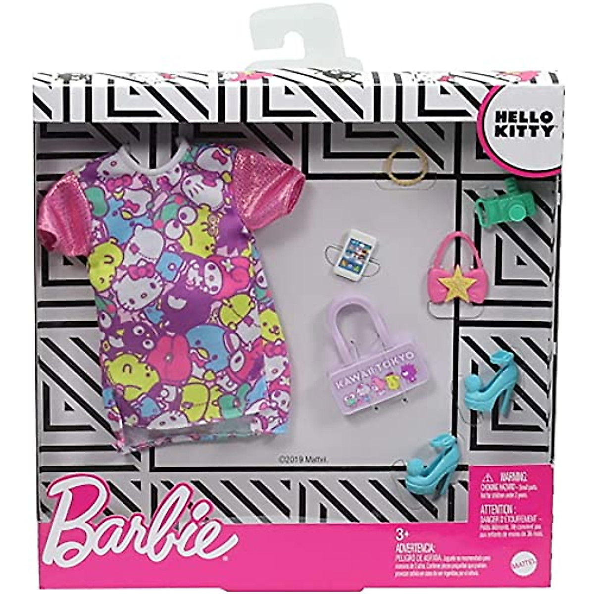 Barbie Storytelling Fashion Pack of Doll Clothes Inspired by Hello Kitty & Friends: Dress with Character Print & 6 Accessories Dolls, Gift for 3 to 8 Year Olds