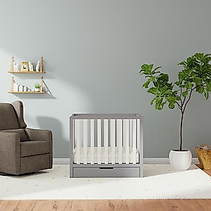 Carter's by DaVinci Colby 4-in-1 Convertible Mini Crib with Trundle Drawer in Grey and White, Greenguard Gold Certified, Undercrib Storage