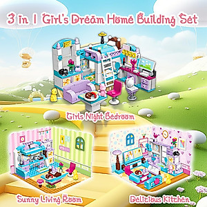 QMAN 6-12 Girl's Dream Home Building Blocks Kit Educational Toy, Build Girl's Bedroom Living Room Kitchen, 3 Building Methods (194 Pieces)