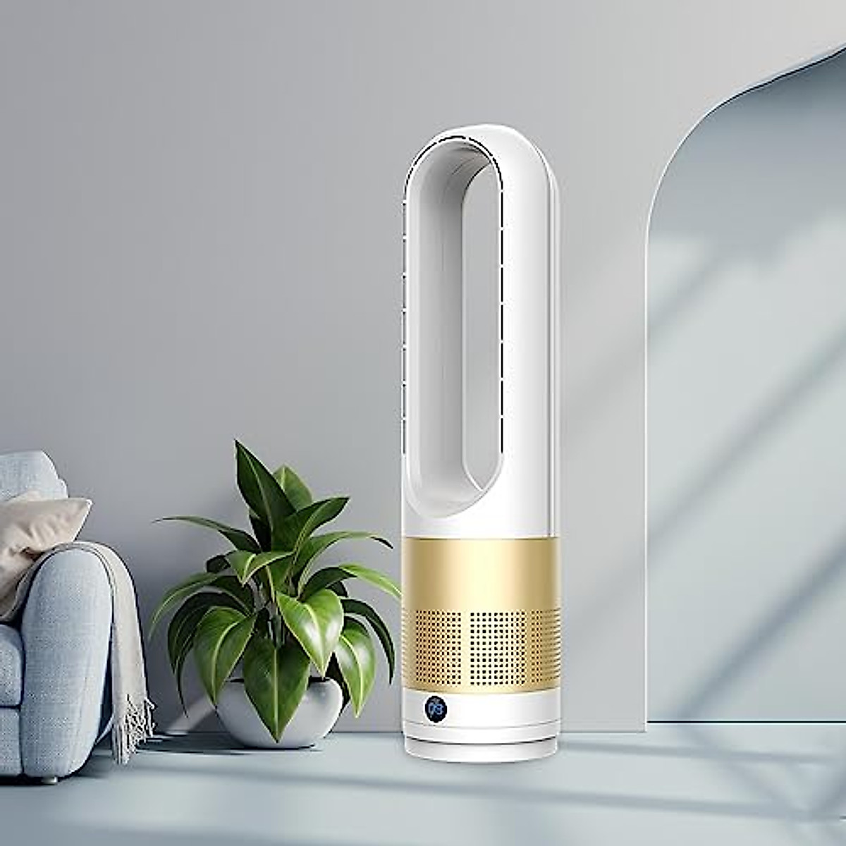 ＫＬＫＣＭＳ Bladeless Fan, Floor Fan, Mute Oscillating Portable Cooling Fan, Floor Standing Fan, Tower Fan for Living Room, Office Hotel Bedroom Indoor, gold