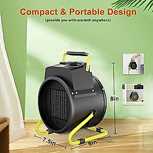 Outdoor Patio Heater, Portable Electric Garage Heaters with Thermostat, 3S Fast Heating, Super Long Cord, 3 Modes, Small Fan Heaters for Greenhouse, Indoor, Office, Outside, Tent, Outdoor Space Heater