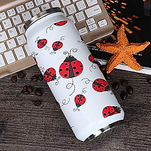 14oz Stainless Steel Tumbler with Lid & Straw-Double Wall Vacuum Insulated Travel Mug,Insect Theme Red Ladybugs Pattern Water Bottle Coffee Beverage Drinks Cup for Adults Kids