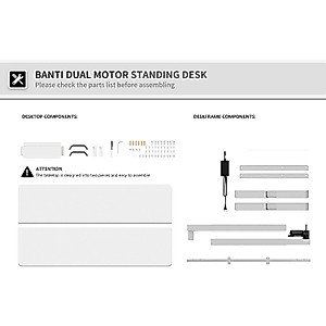 BANTI 48'' Adjustable Height Electric Standing Desk with Double Drawer, Stand Up Home Office Desk with Splice Tabletop, White