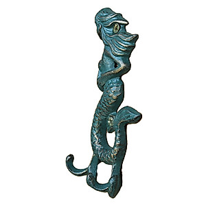 Mermaid Cast Iron Wall Hook, Decorative Metal Key Hanger, Towel Hook with Screws and Anchors