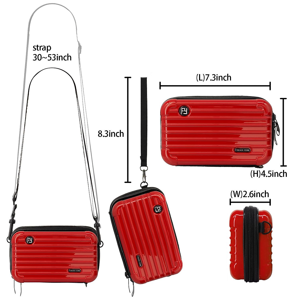 Mini Suitcase Crossbody Bag with Shoulder Strap, Hard Shell Cosmetic Travel Case, Hard Shell Cosmetic Bag,Mini Suitcase Purse with Removeable Wide Strap