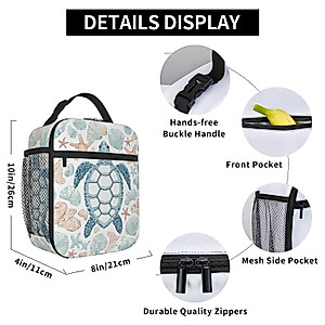 KiuLoam Insulated Lunch Box Sea Turtle Starfish Shells Reusable Lunch Bag With Shoulder Strap For Women/Men/Girls/Boys Lunchbox Meal Tote Bag