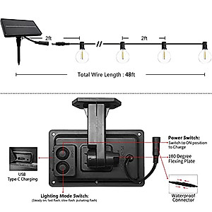 SUNTHIN Solar String Lights, 48ft Solar Patio Lights with 24 Shatterproof G40 LED Bulbs, Waterproof Solar Powered Outdoor Lights for Backyard, Garden, Deck, Porch, Pergola, Camping, Party