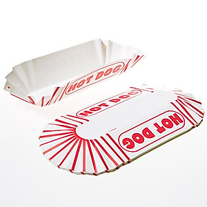 Unique Striped Paper Hot Dog Trays, 8" x 4", Red & White