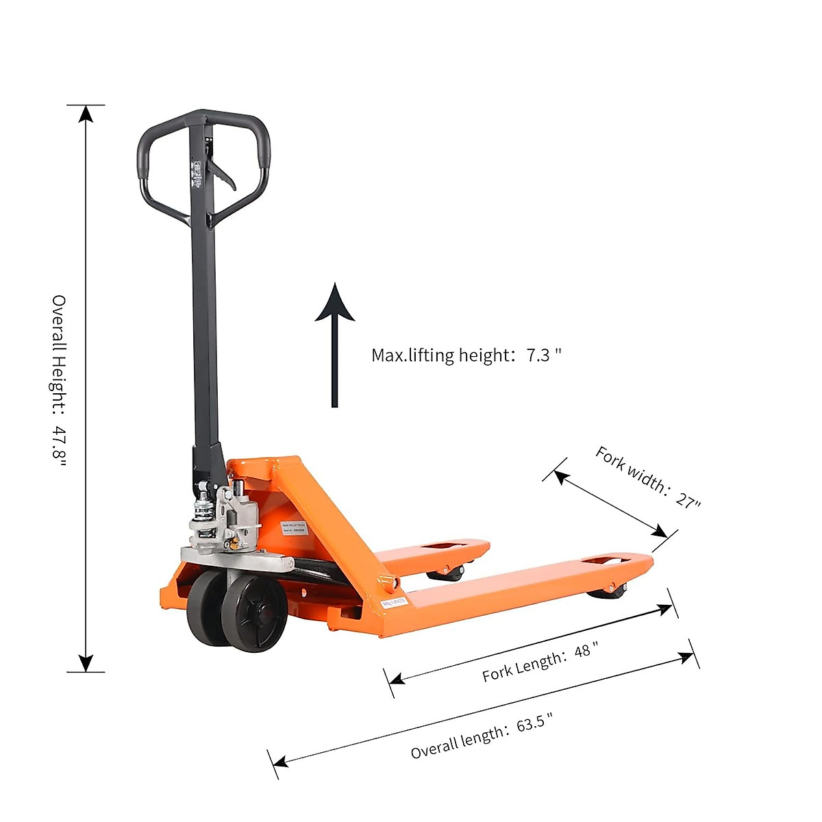 Tory Carrier Manual Pallet Jack Lift 5500lbs Capacity, Hand Pallet Truck 48” L×27” W Fork Size