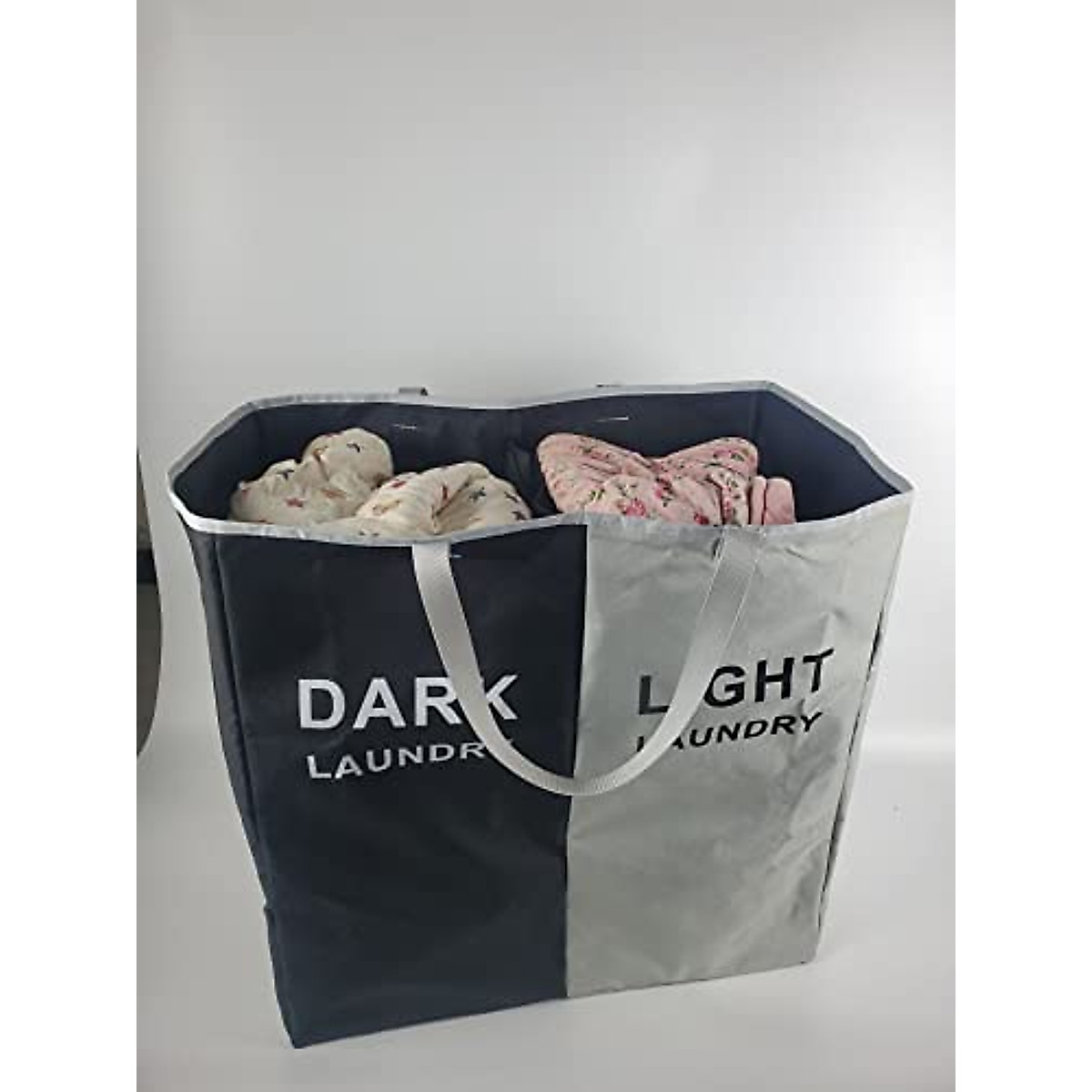 130l Laundry Basket Clothes Hamper Organizer Sorter Foldable Dark & Light Storage Basket Waterproof Durable (26x 16x 24") Washing Dirty Cloth Bag for Bathroom Bedroom Garage (2 Sections)