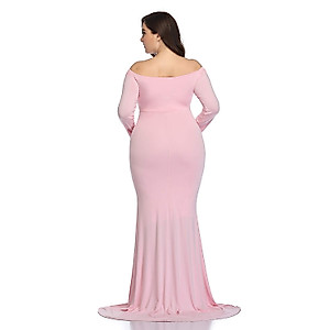 Mommy Jennie Maternity Dress for Photoshoot Stretchy Pregnancy Fitted Gowns for Baby Shower and Ruffle Maxi Photography Dress,A-pink,L