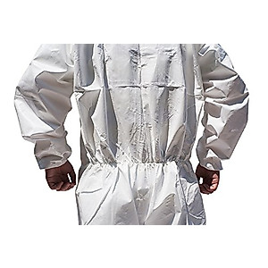Raygard 30203 Microporous Disposable Coveralls Protective Breathable Hooded Suit with Elastic Cuffs, Ankles and Waist,Zip Front Opening, Serged Seams for Spray Paint Chemical Industrial(X-Large,White)