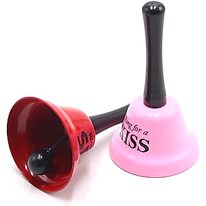 Ring for a Kiss/Hug,Call Bell for Family Loves, Musical Hand Bells, Cow Bells with Stick Grip Handle Bell for Cheering at Sporting & Wedding Events,Jingles, Ringing (Ring for a KISS)