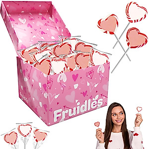 Fruidles Valentine's Day Red and White Swirl Heart Lollipop Candy Sucker Assorted, Individually Wrapped (24-Pack)