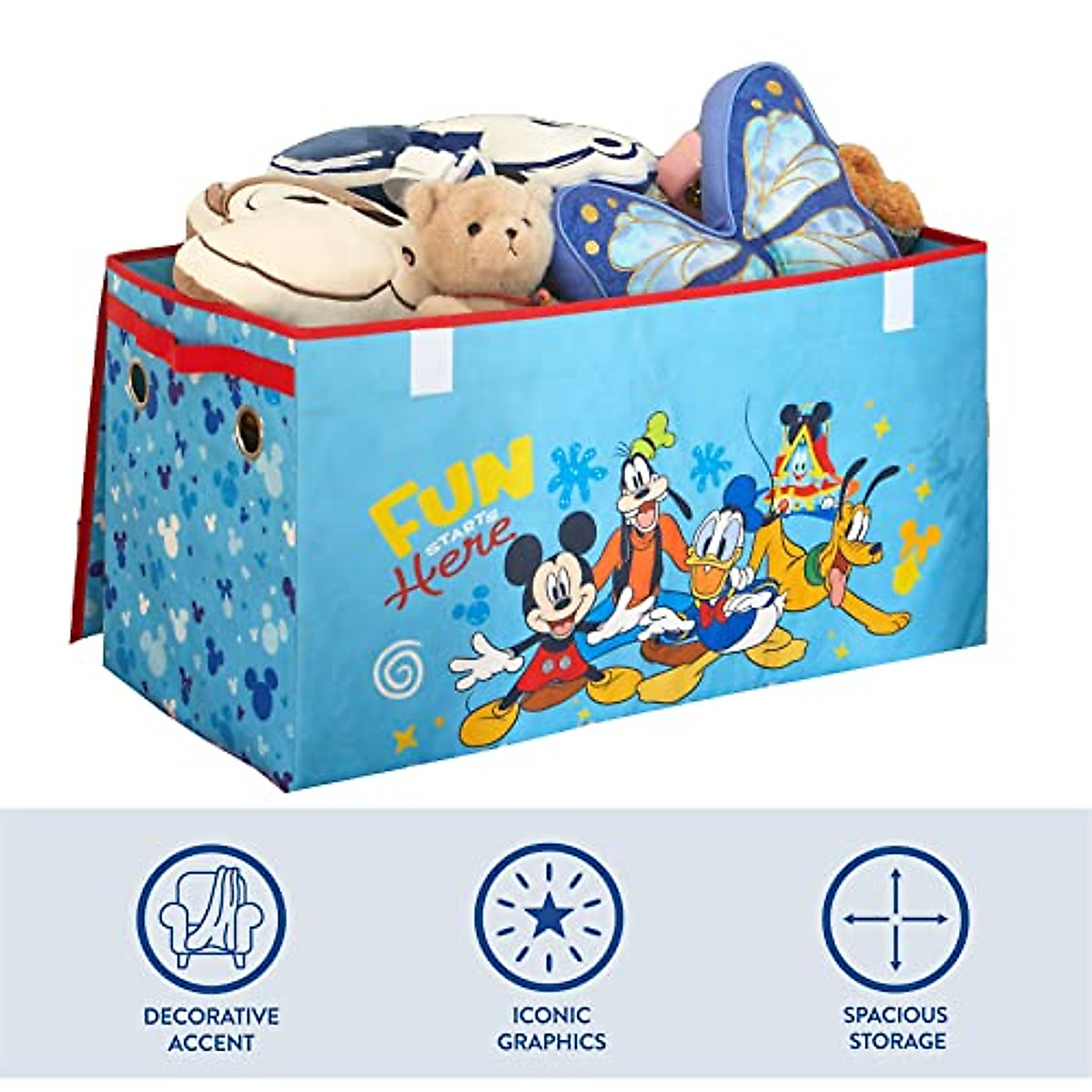 Idea Nuova Disney Mickey Mouse Collapsible Children’s Toy Storage Trunk, Durable with Soft Lid, 28.5"x 14.5"x16"