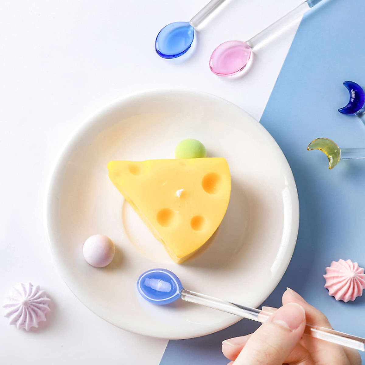 Luluxing 8Pcs Heat Resistant Glass Spoons Stirring Rod Salt Sugar Small Teaspoon For Coffee Ice Cream Dessert Cocktail Milkshake Cold Drink