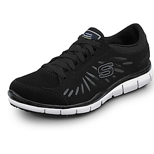 Skechers Work Stacey - Women's Black/White Soft Toe, Slip Resistant, Low Athletic (11.0 M)