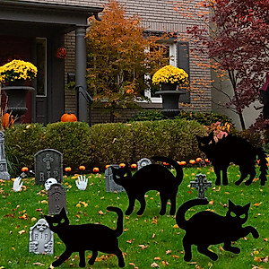 FEQO 9 Piece Outdoor Yard Decorations - Black Cat Halloween Silhouette Garden Stakes