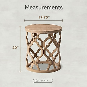 COZAYH Farmhouse End Table, Distressed Wood Top Side Table with Curved Motif Frame Base for Boho, Rustic, Round, Natural