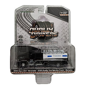 Greenlight 46120-C Dually Drivers Series 12-2018 Chevy Silverado 3500 Dually Tire Service Truck - Mich elin “The Tire Professionals” 24 Hour Service 1/64 Scale Diecast