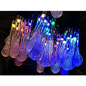 Lemontec 2-Pack Solar String Lights 20 Feet 30 LED Water Drop Solar Fairy Waterproof Lights for Garden, Patio, Yard, Home, Parties, Multi Color