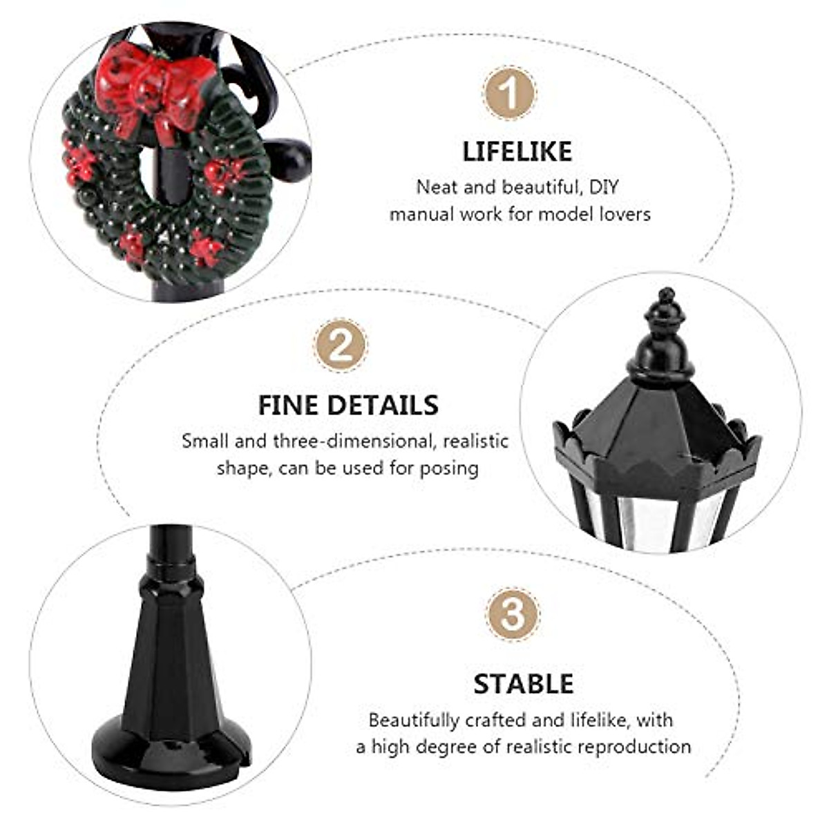 NUOBESTY 2pcs Street Lamp Post and Miniature Park Bench Seat Dollhouse Christmas Village Pathway Lantern Post Mini Street Light Model Fairy Garden Accessories