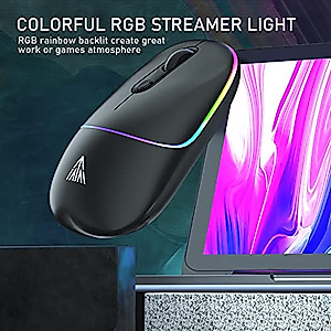 SOLAKAKA RGB 2.4GHz Wireless Mouse, Slim Portable Cordless Silent Laptop Office Mouse, Rechargeable USB PC Computer Mice, Black