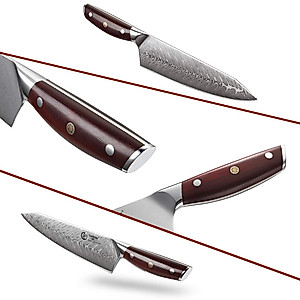 YARENH 8-Piece Kitchen Knife Set with Block,Damascus Chef Knife, 67-Layer High Carbon Stainless Steel,Sharp Rust-Resistant Blades,Sandalwood Handle