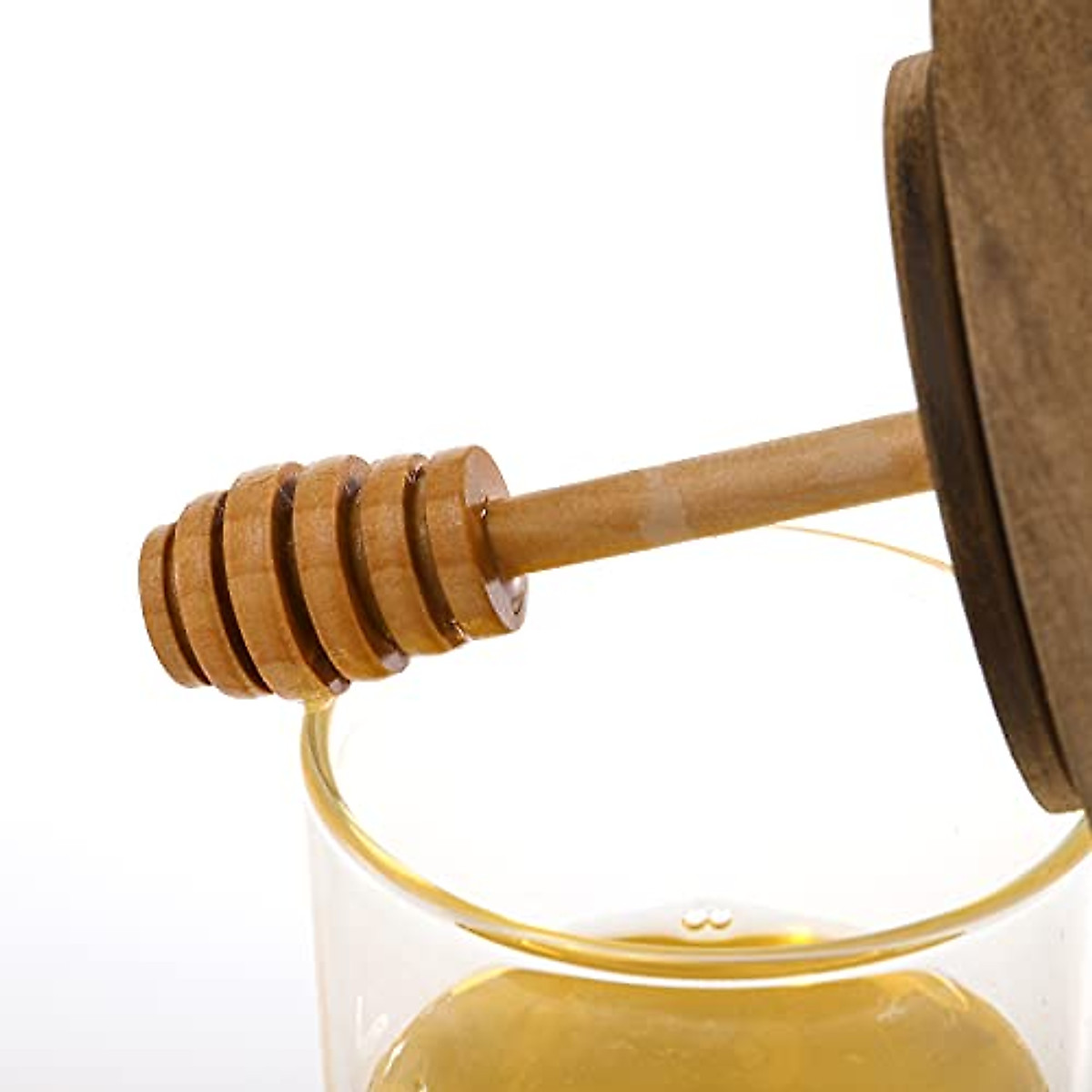 Lawei Glass Honey Jars with Wooden Dipper and Lid - 13 Oz Honey Pot Clear Glass Syrup Container for Storage