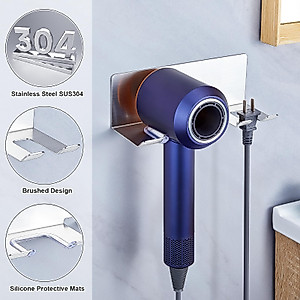 YAYINLI Hair Dryer Holder - Hair Tool Storage Organizer Wall Mount, Stainless Steel Hair Blow Dryer Holder Organizer, Hot Tools Holder, Adhesive Hairdryer Holder Bathroom, Silver Hair Dryer Hanger