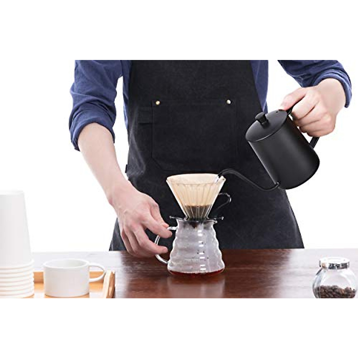 Apexstone Small Pour Over Coffee Kettle Gooseneck, Black Pour Over Coffee Kettle Stainless Steel, 20 oz Coffee Kettle