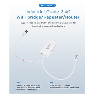 【Upgraded Version】 VONETS VAP11G-500S Industrial High-Power 2.4GHz WiFi Bridge/Wireless Router/Ethernet WiFi to Ethernet Adapter for Industrial Application, PLC, Printer, Medical, Network Devices
