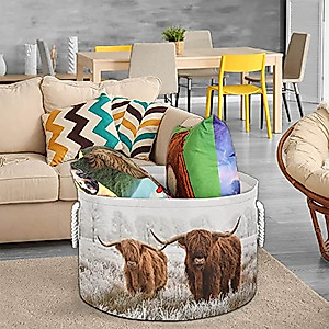 PAYOHTO Large Rope Basket Scottish Highland Cow Decor Baby Stuff Storage Baskets Blanket Clothes Pillows Toys Storage Bin Holder Water Resistant Laundry Hamper Farmhouse Living Room Western Home Decor