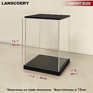 LANSCOERY Clear Acrylic Display Case with LED Light, Large Showcase and Display Box, Dustproof with UV Protection, Perfect for Figures Collectibles - 11.8x11.8x15.7inch