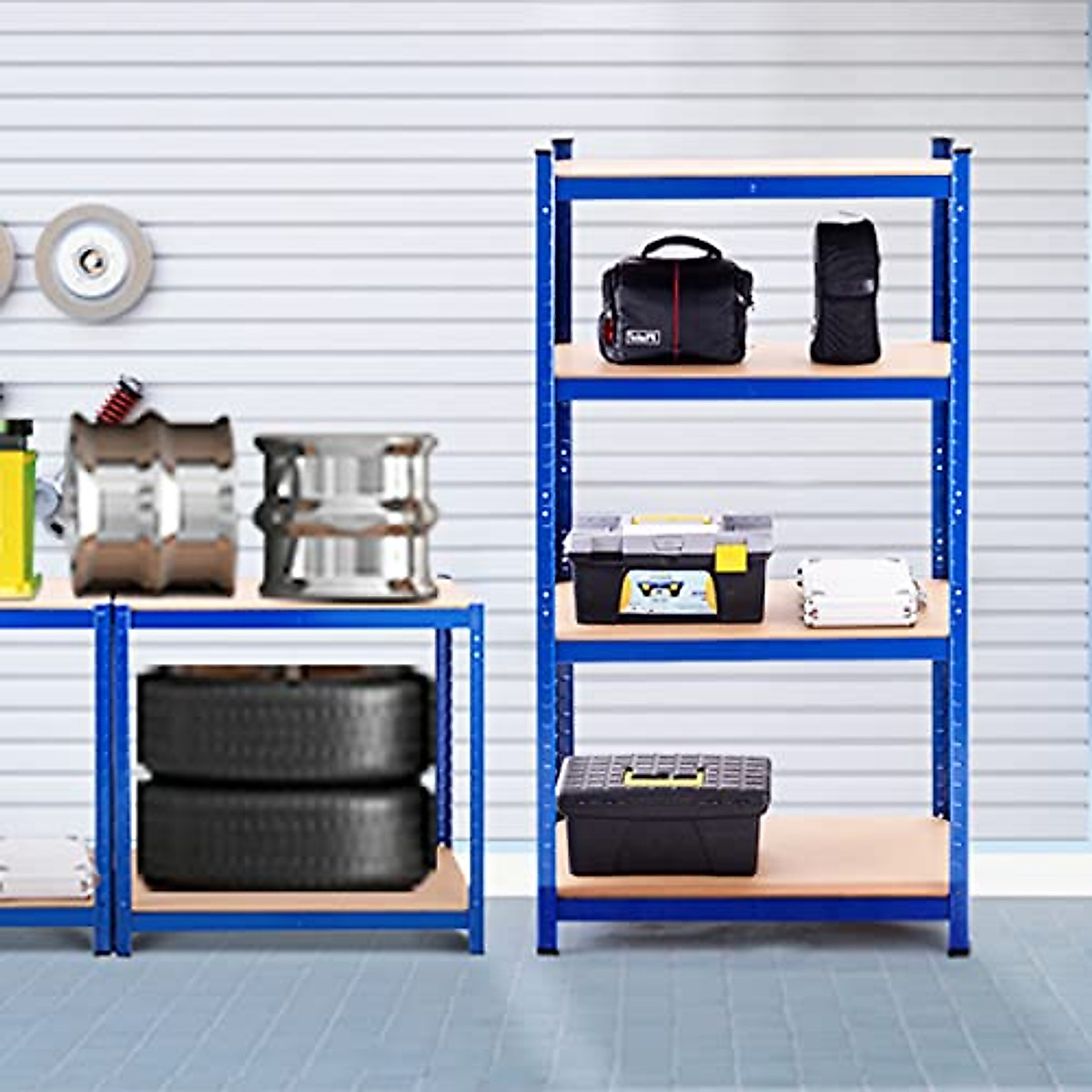 ERGOMASTER Storage Shelves Metal Garage Shelving Unit 4-Shelf Adjustable Heavy Duty Boltless Organizer Rack for Home Warehouse Pantry Office 96" W x 16" D x 63" H（Blue,3Pack）